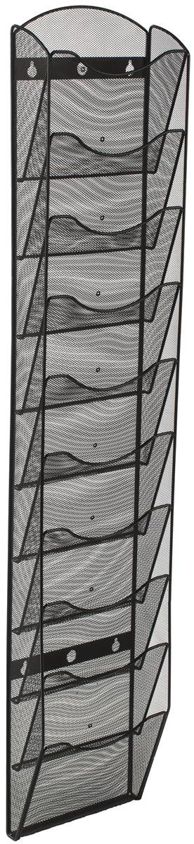 Displays2go Wall Mount Literature Rack, File Folder Organizer, 10 Dividable Pockets (Black Steel Mesh)