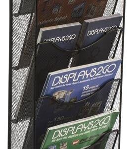 Displays2go Wall Mount Literature Rack, File Folder Organizer, 10 Dividable Pockets (Black Steel Mesh)