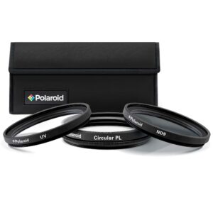 polaroid optics 77mm 3-piece filter kit set [uv,cpl,fld,& neutral density] includes nylon carry case – compatible w/ all popular camera lens models