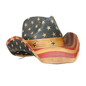 vamuss men’s vintage usa american flag cowboy hat w/western shape-it brim (stars and stripes)