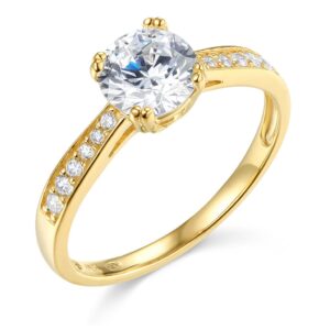 twjc 14k yellow gold solid wedding engagement ring - size 6