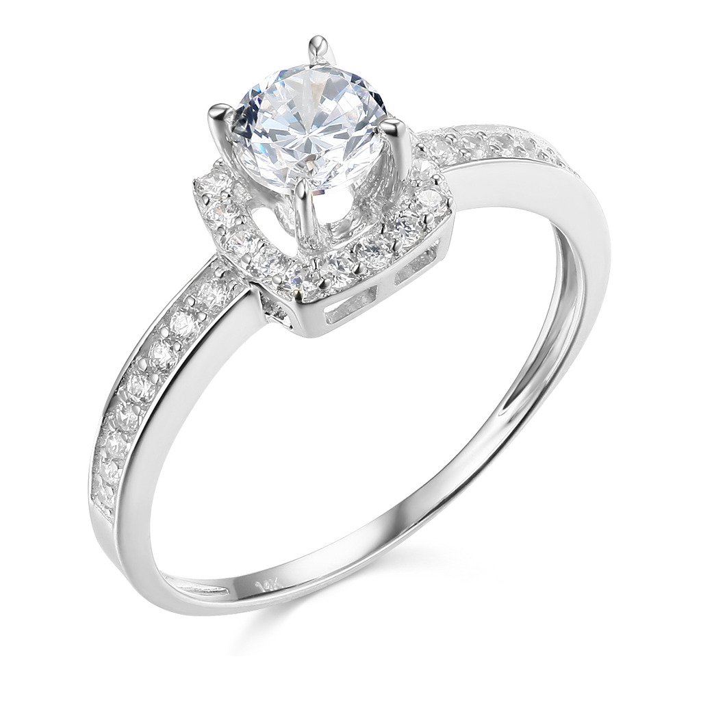 TWJC 14k White Gold Solid Wedding Engagement Ring - Size 4