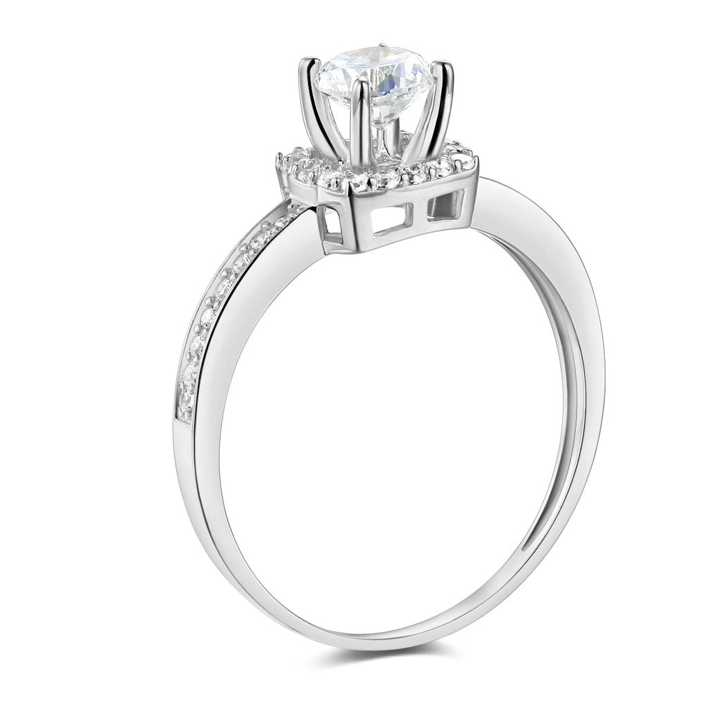 TWJC 14k White Gold Solid Wedding Engagement Ring - Size 4