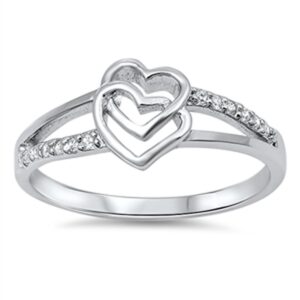 interlocking hearts clear cz promise ring .925 sterling silver band size 5