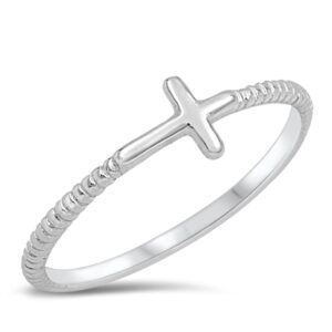 christian sideways cross ring new .925 sterling silver rope band size 4