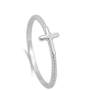 Christian Sideways Cross Ring New .925 Sterling Silver Rope Band Size 4