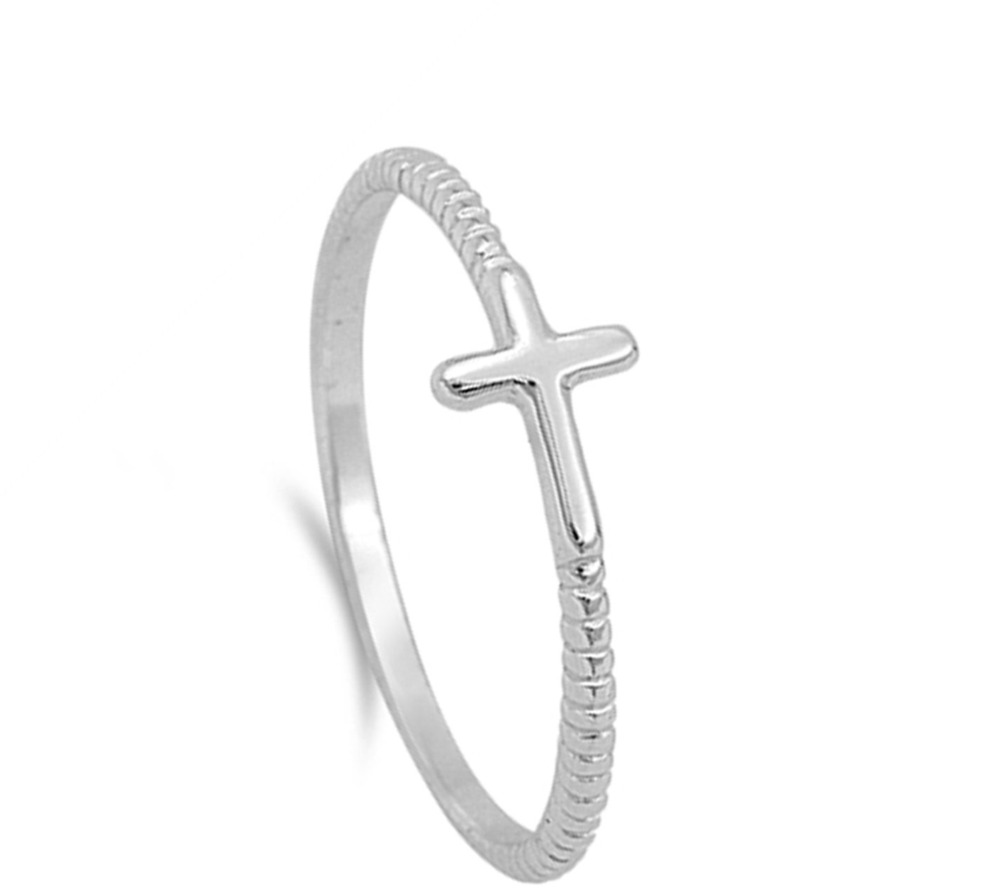 Christian Sideways Cross Ring New .925 Sterling Silver Rope Band Size 4