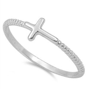 Christian Sideways Cross Ring New .925 Sterling Silver Rope Band Size 4