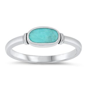 women's simple simulated turquoise unique ring new .925 sterling silver band size 7