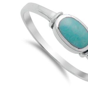 Women's Simple Simulated Turquoise Unique Ring New .925 Sterling Silver Band Size 7