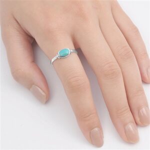 Women's Simple Simulated Turquoise Unique Ring New .925 Sterling Silver Band Size 7