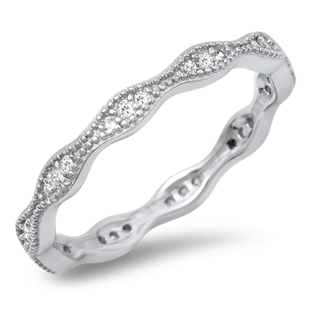 Eternity Wave White CZ Ring New .925 Sterling Silver Stackable Band Size 6