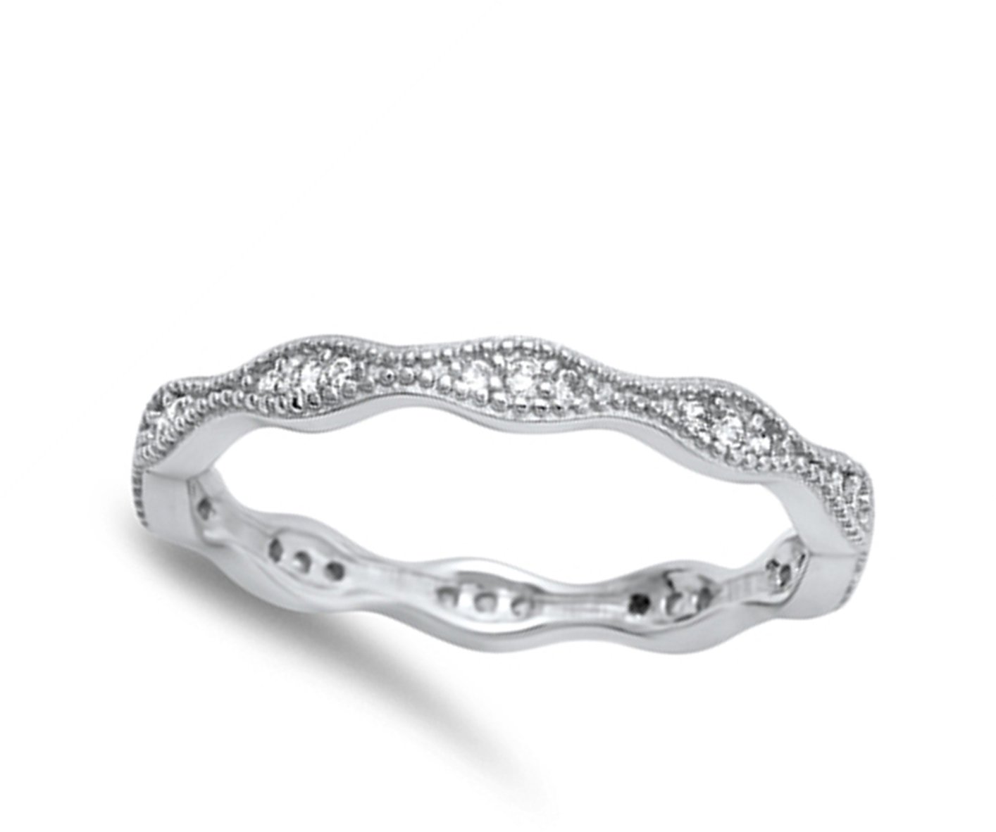 Eternity Wave White CZ Ring New .925 Sterling Silver Stackable Band Size 6