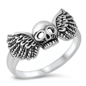 biker skull wings motorcycle ring new .925 sterling silver band size 5