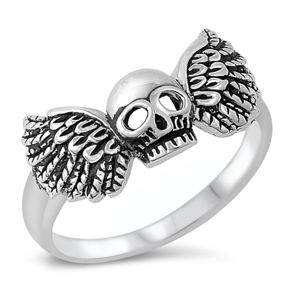 Biker Skull Wings Motorcycle Ring New .925 Sterling Silver Band Size 5