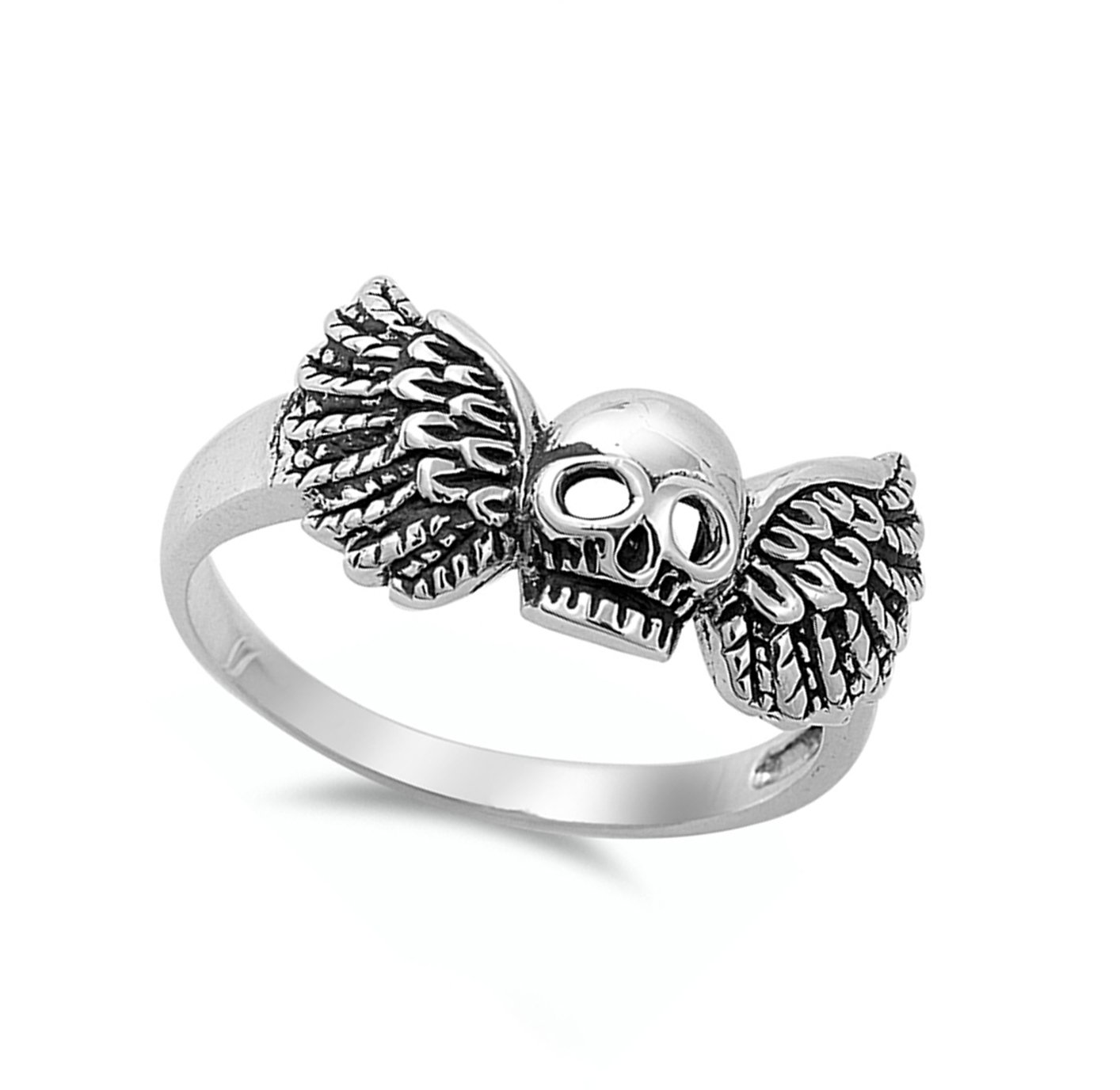 Biker Skull Wings Motorcycle Ring New .925 Sterling Silver Band Size 5