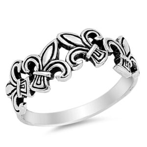 women's fleur de lis fashion cute ring new .925 sterling silver band size 11