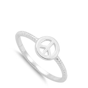 Peace Sign Love Joy Ring New .925 Sterling Silver Rope Bali Band Size 9