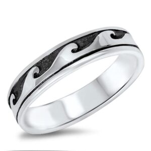 eternity wave ocean surfing classic ring new 925 sterling silver band size 11