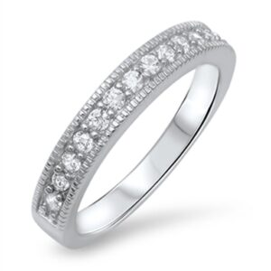 wedding band stackable clear cz wholesale ring .925 sterling silver size 8