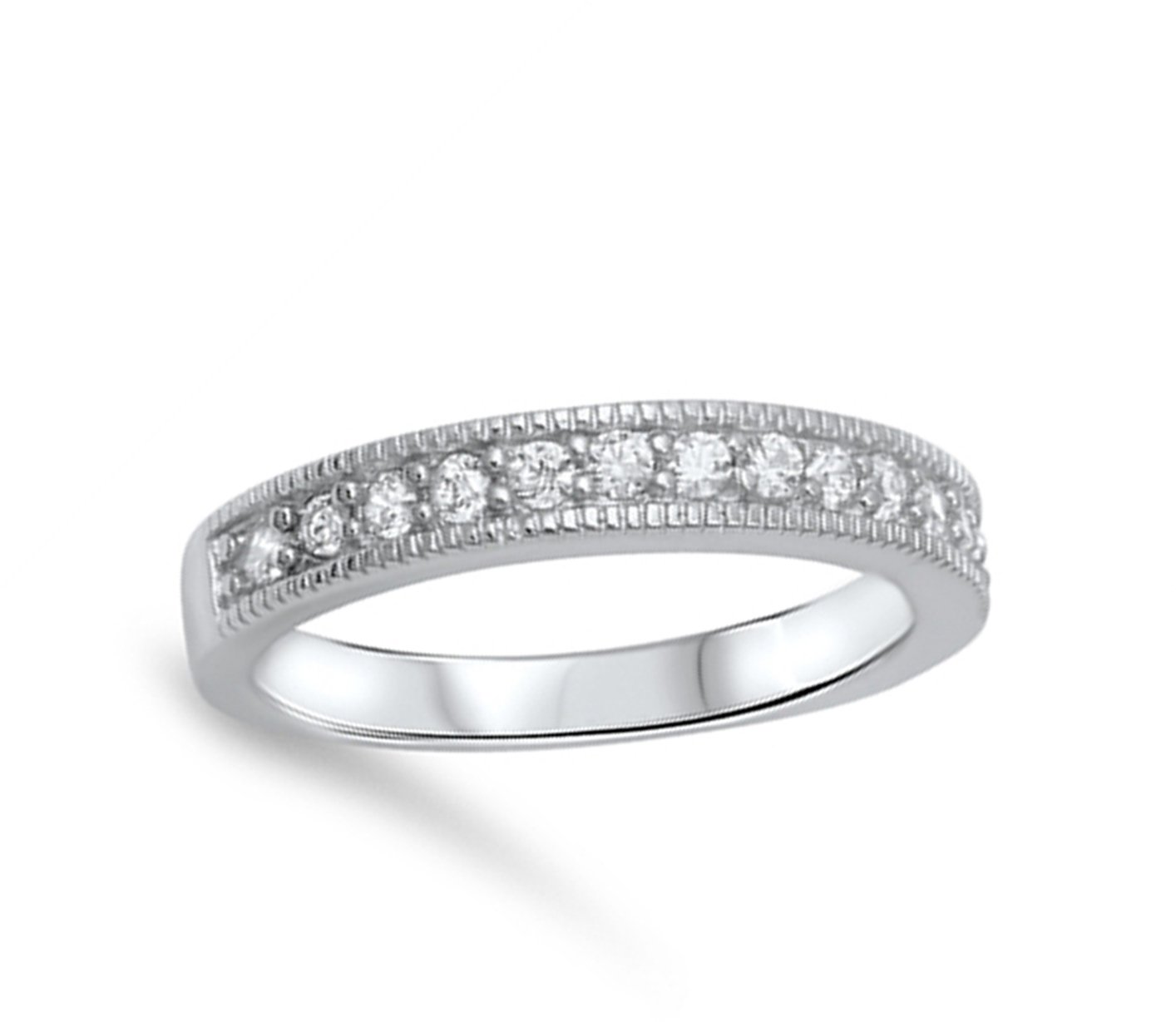 Wedding Band Stackable Clear CZ Wholesale Ring .925 Sterling Silver Size 8