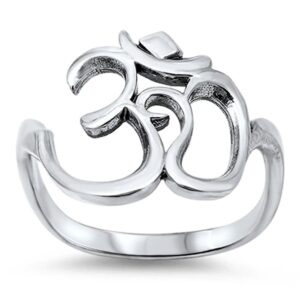 women's om sign symbol open unique ring new .925 sterling silver band size 6