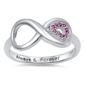 infinity heart always & forever simulated ruby promise ring sterling silver size 11