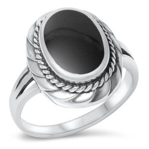 bali design simulated black onyx fashion ring new .925 sterling silver band size 8