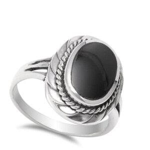 Bali Design Simulated Black Onyx Fashion Ring New .925 Sterling Silver Band Size 8