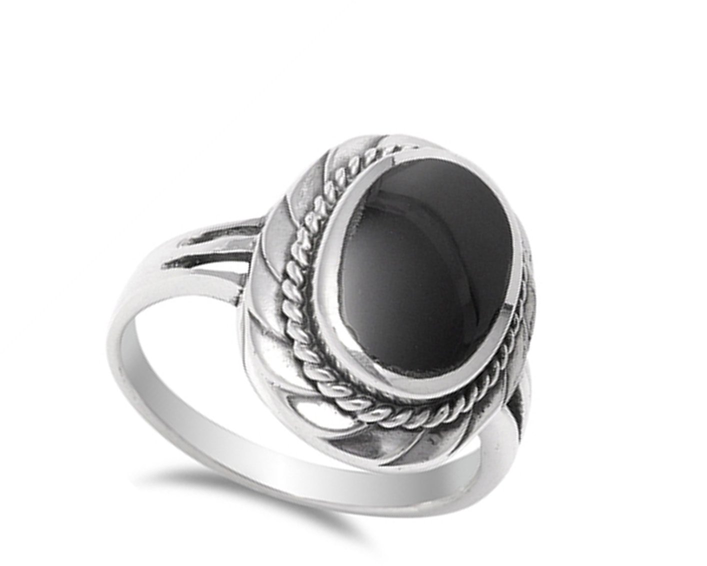 Bali Design Simulated Black Onyx Fashion Ring New .925 Sterling Silver Band Size 8