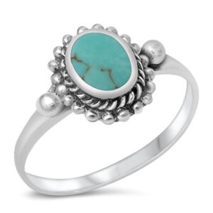 women's nugget simulated turquoise cute ring new .925 sterling silver band size 8