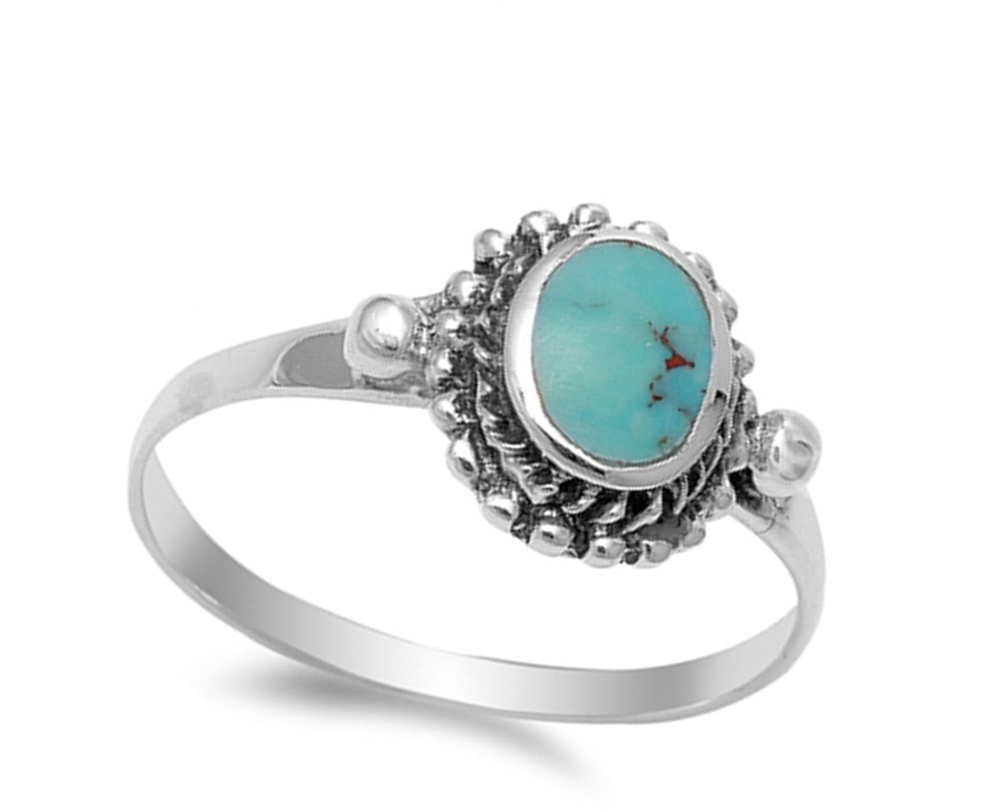 Women's Nugget Simulated Turquoise Cute Ring New .925 Sterling Silver Band Size 8