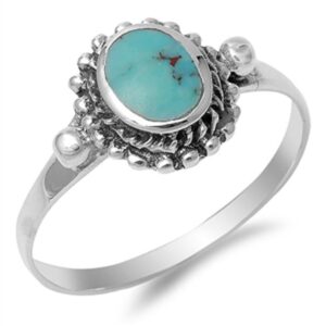 Women's Nugget Simulated Turquoise Cute Ring New .925 Sterling Silver Band Size 8