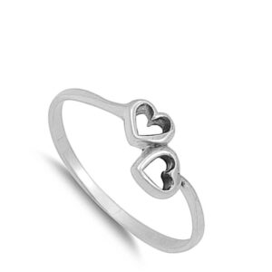 Double Heart Cute Ring New 925 Sterling Silver Girlfriend Band Size 9