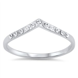 chevron pointed arrow white cz promise ring .925 sterling silver band size 4