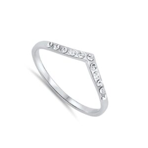 Chevron Pointed Arrow White CZ Promise Ring .925 Sterling Silver Band Size 4