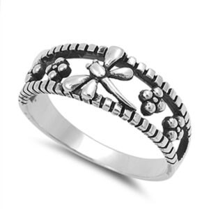 women's dragonfly flower fashion ring new .925 sterling silver band size 10