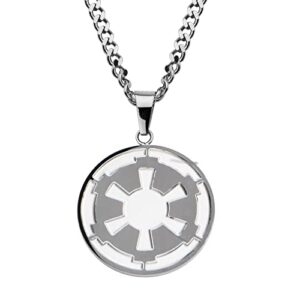 star wars jewelry unisex adult stainless steel galactic empire and death star etched small pendant necklace 26 inch, black/silver, one size, black, silver