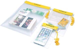 yumqua clear waterproof bags, water tight cases pouch dry bags for camera mobile phone maps pouch kayak military boating document holder, yellow