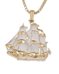 the difference world coin jewelry uss constitution ship pendant hand cut medallion, 14 karat gold and rhodium plated, 1