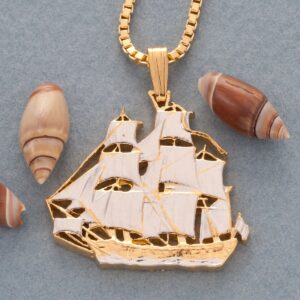 The Difference World Coin Jewelry USS Constitution Ship Pendant Hand Cut Medallion, 14 Karat Gold and Rhodium Plated, 1