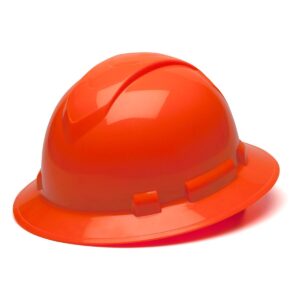 pyramex ridgeline full brim hard hat 4 point ratchet hi vis orange