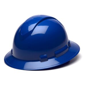 pyramex ridgeline full brim hard hat, 4-point ratchet suspension, blue