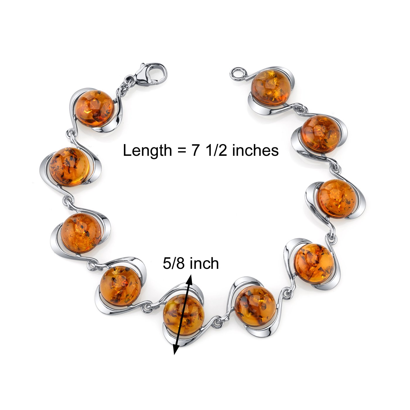 PEORA Genuine Baltic Amber Elliptical Floating Tennis Bracelet for Women 925 Sterling Silver Rich Cognac Color, Round Shape 10 pieces, 7.50 inches length