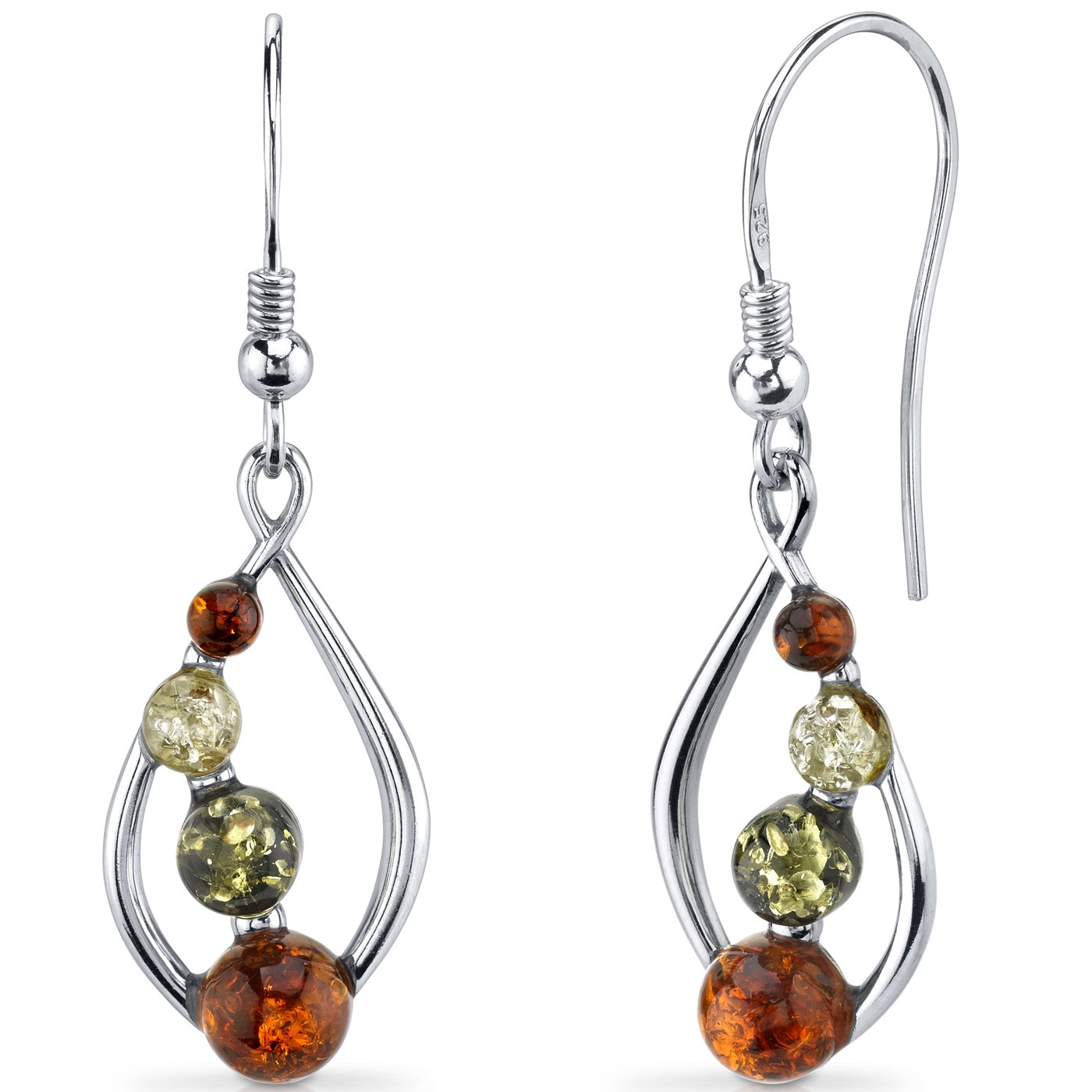 Peora Genuine Baltic Amber Open Leaf Dangle Earrings for Women 925 Sterling Silver, Rich Multiple Colors, Fishhooks