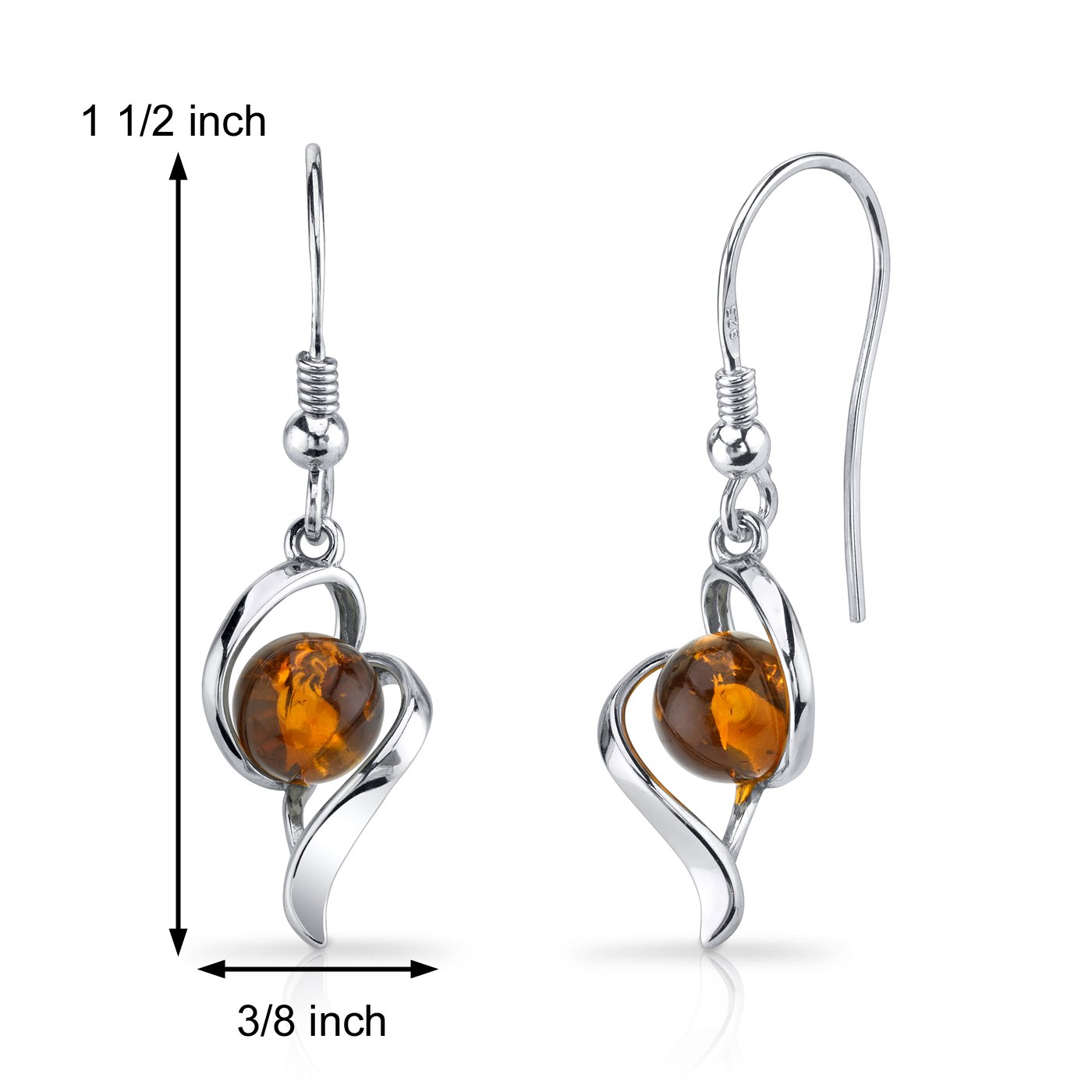 Peora Genuine Baltic Amber Open Spiral Dangle Earrings for Women 925 Sterling Silver, Round Shape, Rich Cognac Color, Fishhooks