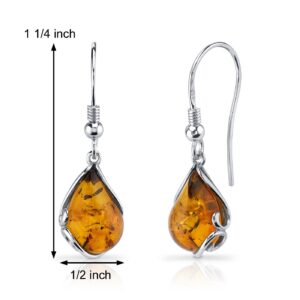 Peora Genuine Baltic Amber Teardrop Earrings for Women 925 Sterling Silver, Rich Cognac Color, Fishhooks