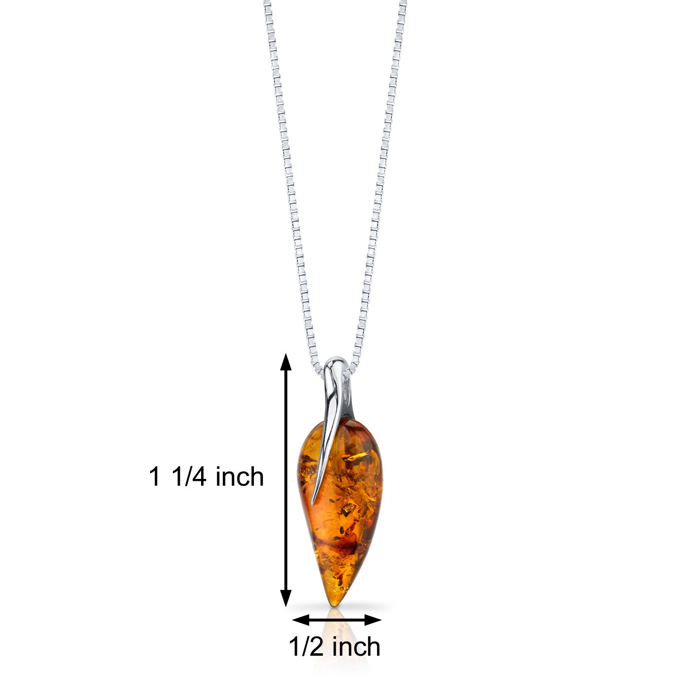 PEORA Genuine Baltic Amber Leaf Drop Pendant Necklace for Women 925 Sterling Silver, Rich Cognac Color, with 18 inch Chain