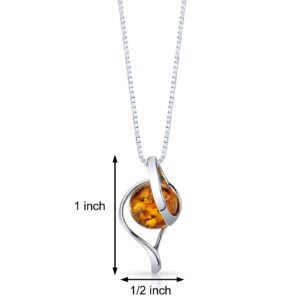 PEORA Genuine Baltic Amber Open Spiral Pendant Necklace for Women 925 Sterling Silver, Round Shape, Rich Cognac Color, with 18 inch Chain