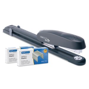 rapesco 1281 eco 790 front loading long arm stapler with 10,000 type 26 standard 5/16" staples, 50 sheet capacity, charcoal